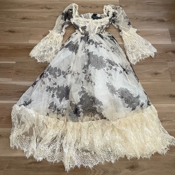 Dolls Kill | Dresses | Dolls Kill Widow Dance With Death Maxi Dress Ivory Floral L | Poshmark